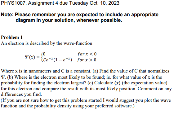Solved PHYS1007, Assignment 4 due Tuesday Oct. 10, 2023 | Chegg.com