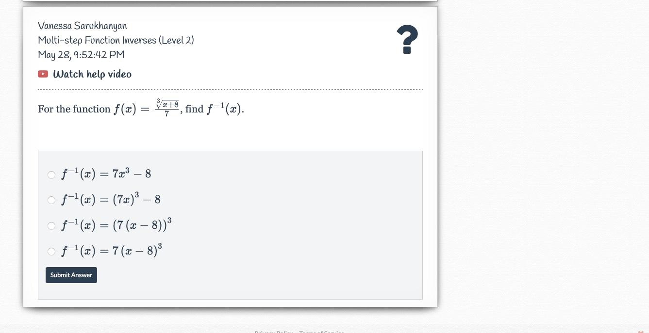 Solved Vanessa Sarukhanyan Multi-step Function Inverses | Chegg.com