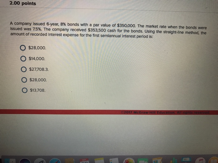 Solved 2.00 points A company issued 6-ye issued was 75%. The | Chegg.com