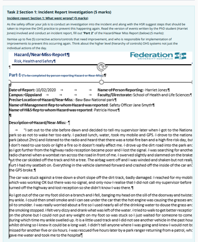 Solved Task 2 Section 2: Responsibility for the Incident | Chegg.com