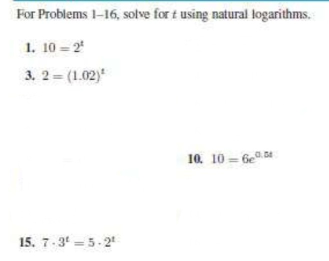 Solved For Problems 1-16, ﻿solve for t ﻿using natural | Chegg.com