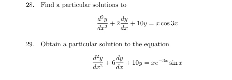 Solved 28. Find a particular solutions to | Chegg.com