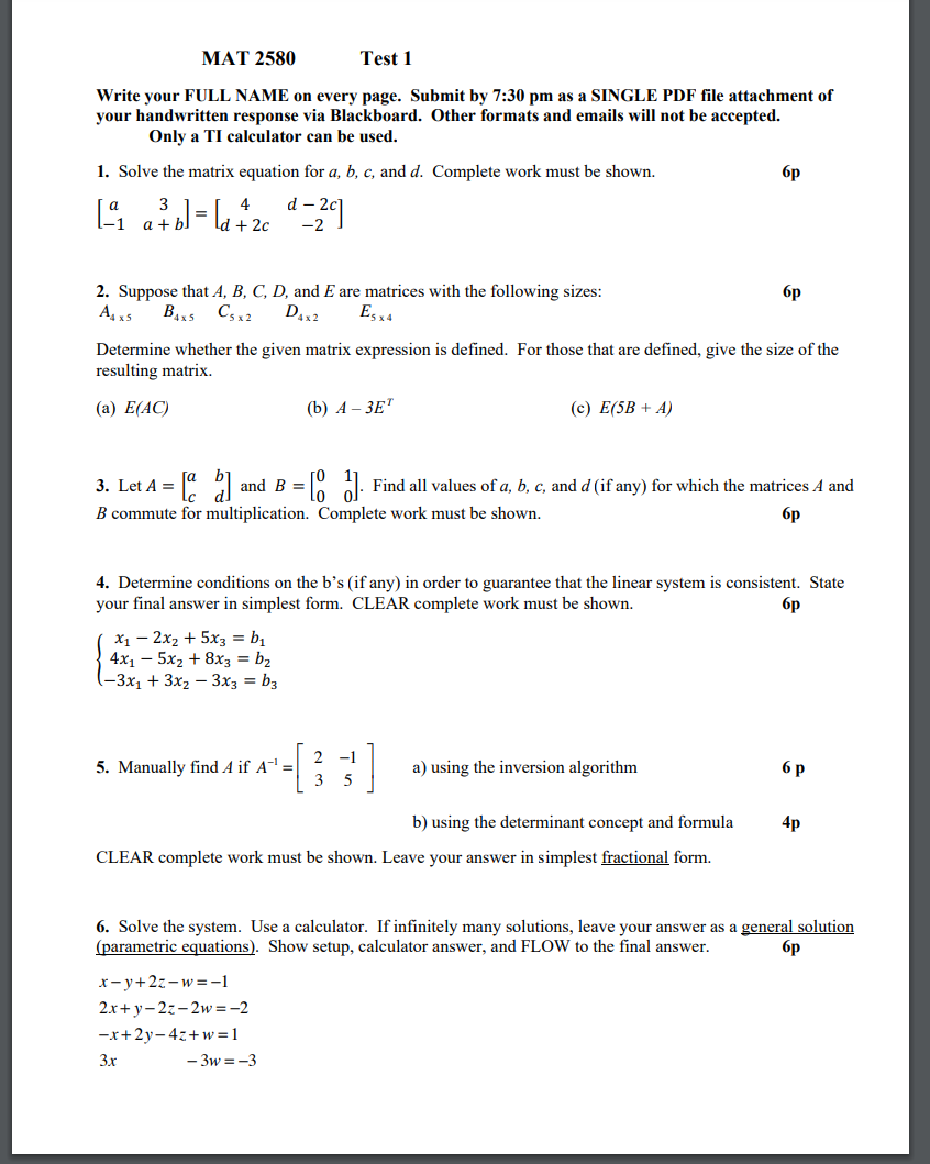 Solved MAT 2580 Test 1 Write your FULL NAME on every page. | Chegg.com