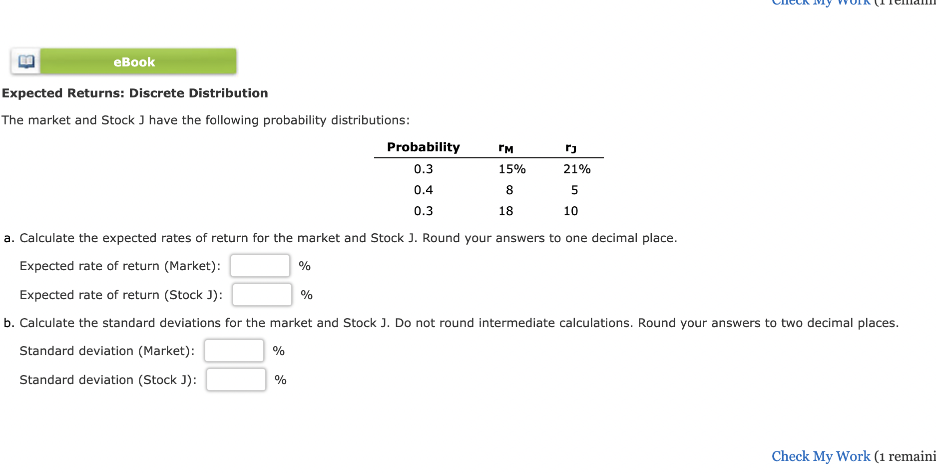 Solved му eBook Expected Returns: Discrete Distribution The | Chegg.com