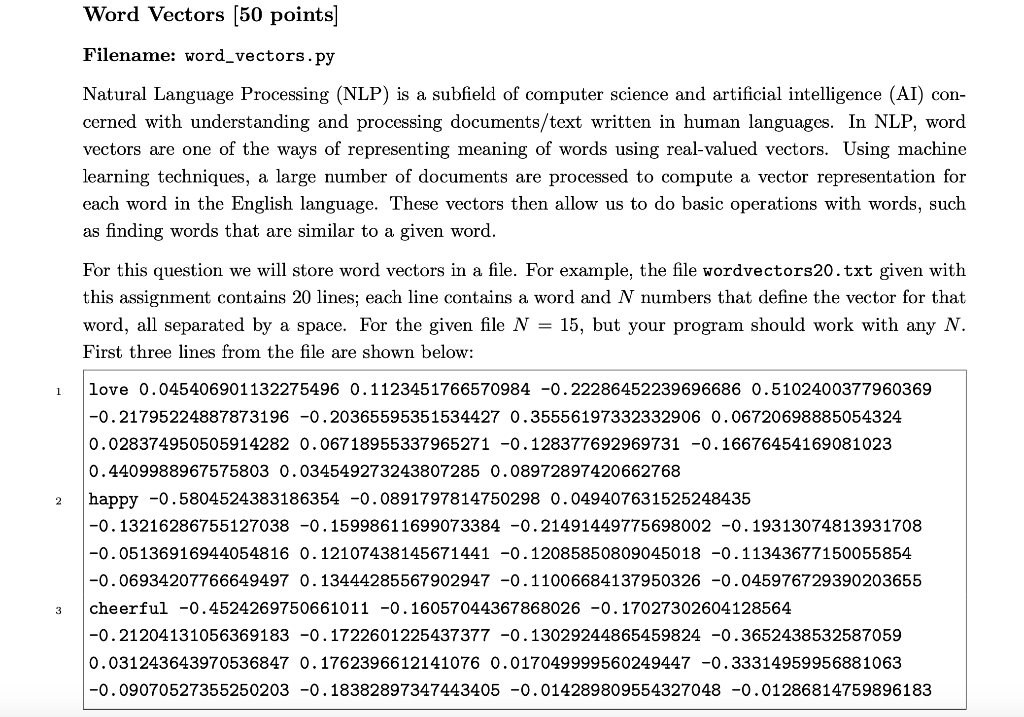 Solved Word Vectors (50 points] Filename: word_vectors.py | Chegg.com