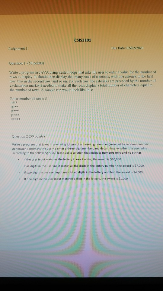 Solved Csis 3101 Assignment 3 Due Date 02022020 Question