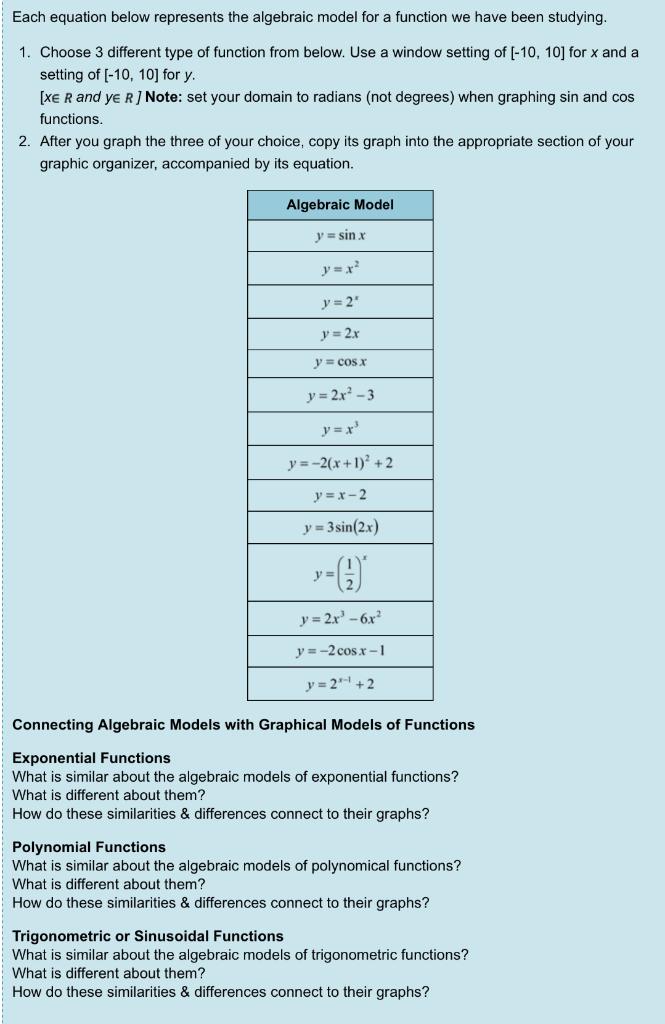 Solved Each equation below represents the algebraic model | Chegg.com