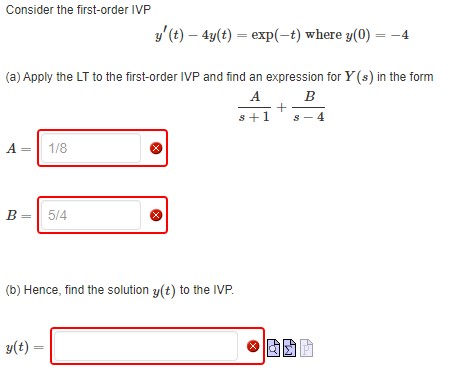Solved Consider the first-order IVP y′(t)−4y(t)=exp(−t) | Chegg.com