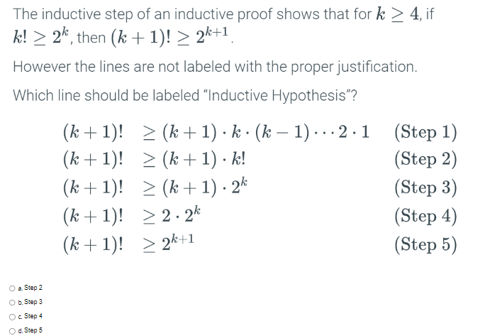 Solved The Inductive Step Of An Inductive Proof Shows That