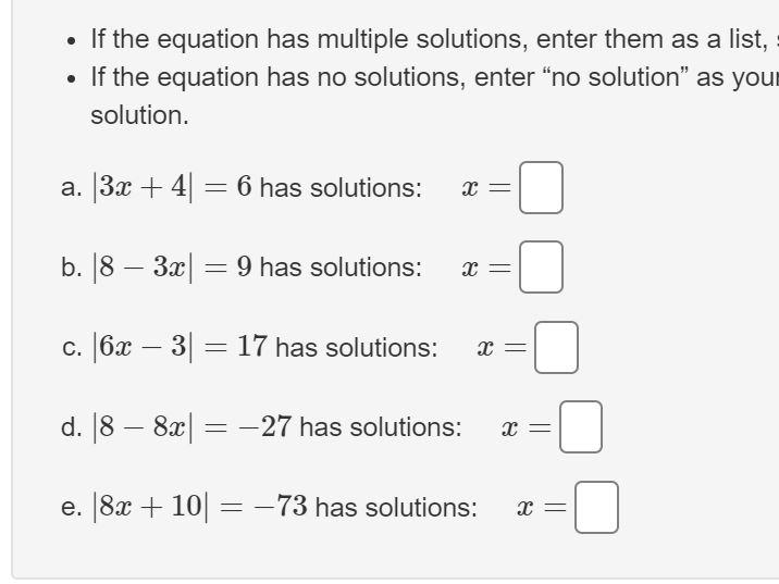 Solved • If the equation has multiple solutions, enter them | Chegg.com