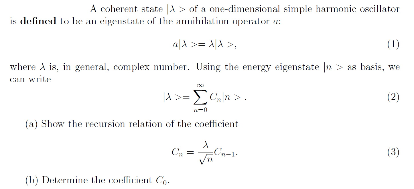 Solved A coherent state | > of a one-dimensional simple | Chegg.com