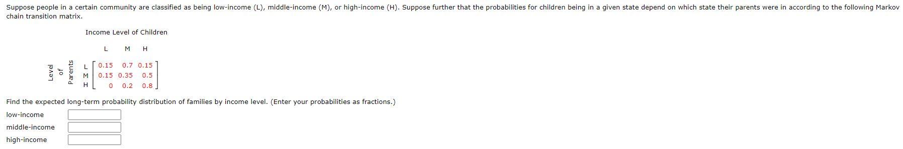 Solved chain transition matrix. Income Level of Children | Chegg.com
