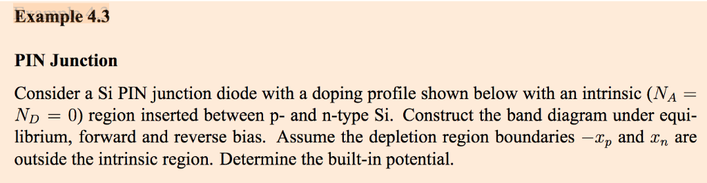 Solved Example 4.3 PIN Junction Consider a Si PIN junction | Chegg.com