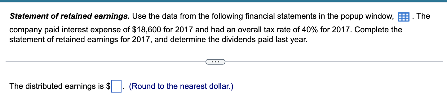 Solved Statement of retained earnings. Use the data from the | Chegg.com