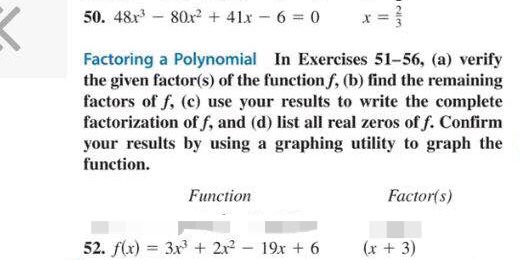 Solved 50. 48x3-80x2 + 41x-6=0 x= Factoring a Polynomial In | Chegg.com