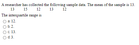 Solved A researcher has collected the following sample data. | Chegg.com