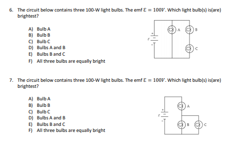 Solved 6. The circuit below contains three 100-W light | Chegg.com