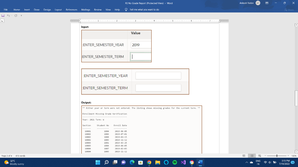 Solved P02 – No Grade Report 1. Create a view named P02V.sql | Chegg.com