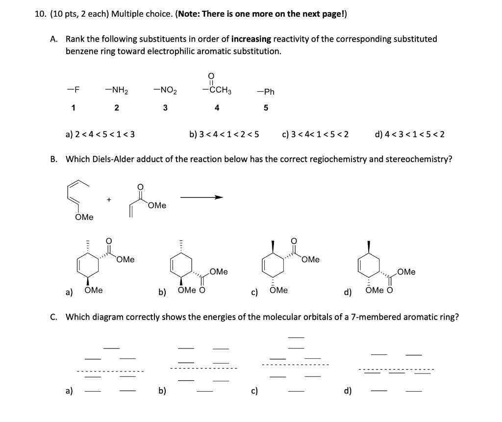 Solved 10. (10 pts, 2 each) Multiple choice. (Note: There is | Chegg.com