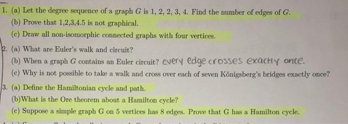 Solved 1. (a) Let the degree sequence of a graph G is 1, 2, | Chegg.com