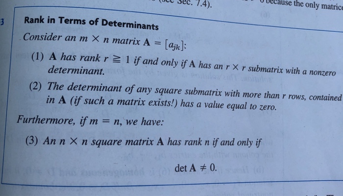 Solved Find rank of matrix using rank in terms of | Chegg.com