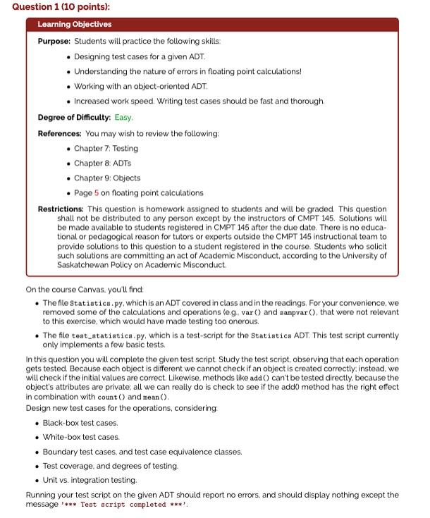 Solved Question 1 (10 points): Learning Objectives Purpose: | Chegg.com