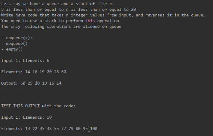 Solved Lets say we have a queue and a stack of size n. 5 is | Chegg.com
