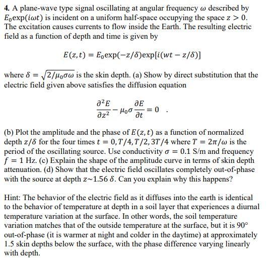 4. A plane-wave type signal oscillating at angular | Chegg.com