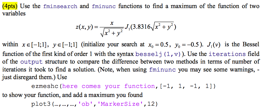 (4pts) Use the fminsearch and fminunc functions to | Chegg.com