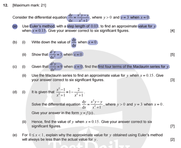 Solved 2. [Maximum mark: 21] Consider the differential | Chegg.com