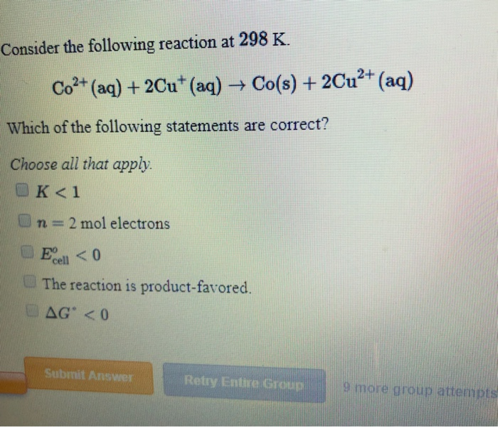 Solved Consider the following reaction at 298 K. Co2+ (aq) + | Chegg.com