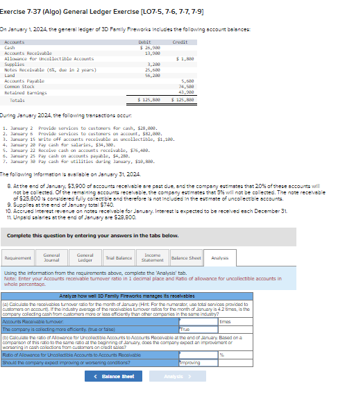 Solved Exerclse 7-37 (Algo) General Ledger Exerclse [LO7-5, | Chegg.com