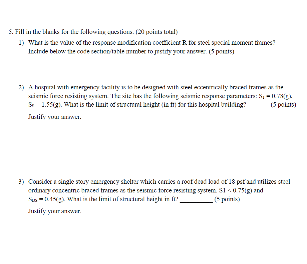 Solved 5. Fill in the blanks for the following questions. | Chegg.com