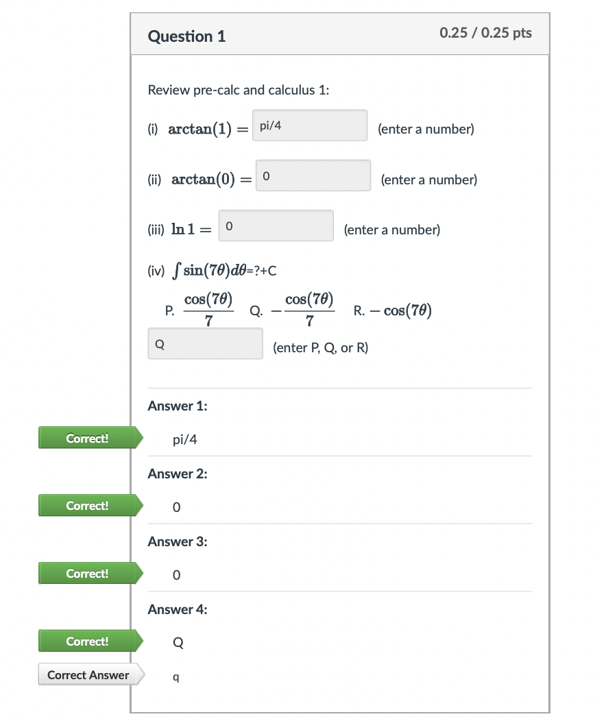 Solved Review pre-calc and calculus 1 : (i) arctan(1)= | Chegg.com
