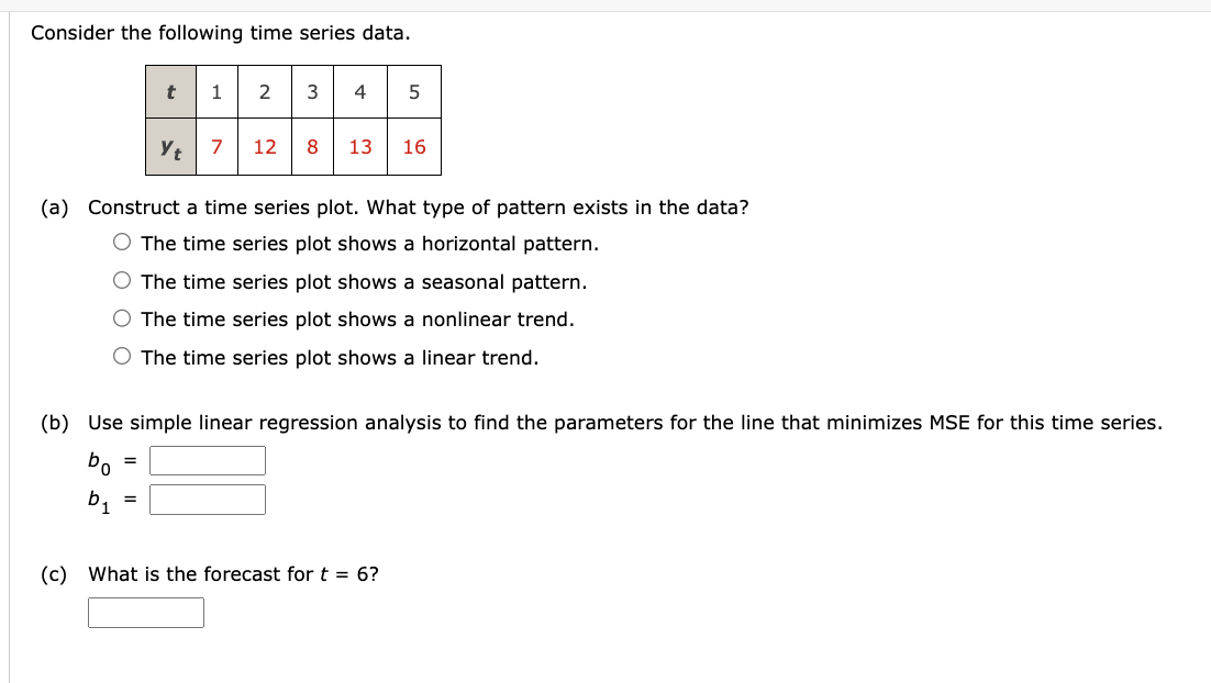 Solved Consider the following time series data. (a) | Chegg.com