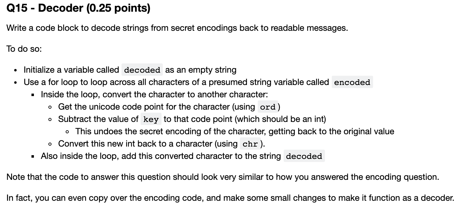 Solved Q15 - Decoder (0.25 points) Write a code block to | Chegg.com