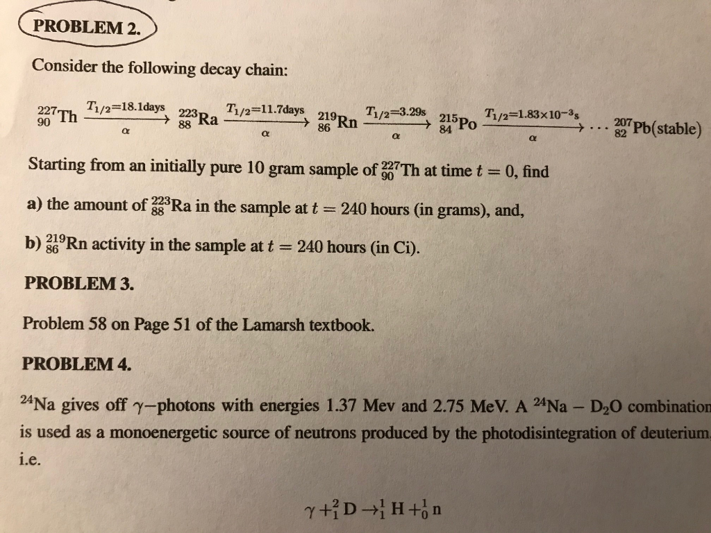 Solved PROBLEM 2. Consider the following decay chain: 227 Th | Chegg.com