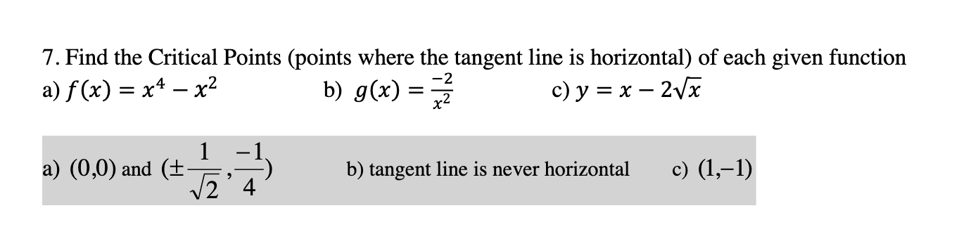 Solved 7. Find the Critical Points (points where the tangent | Chegg.com