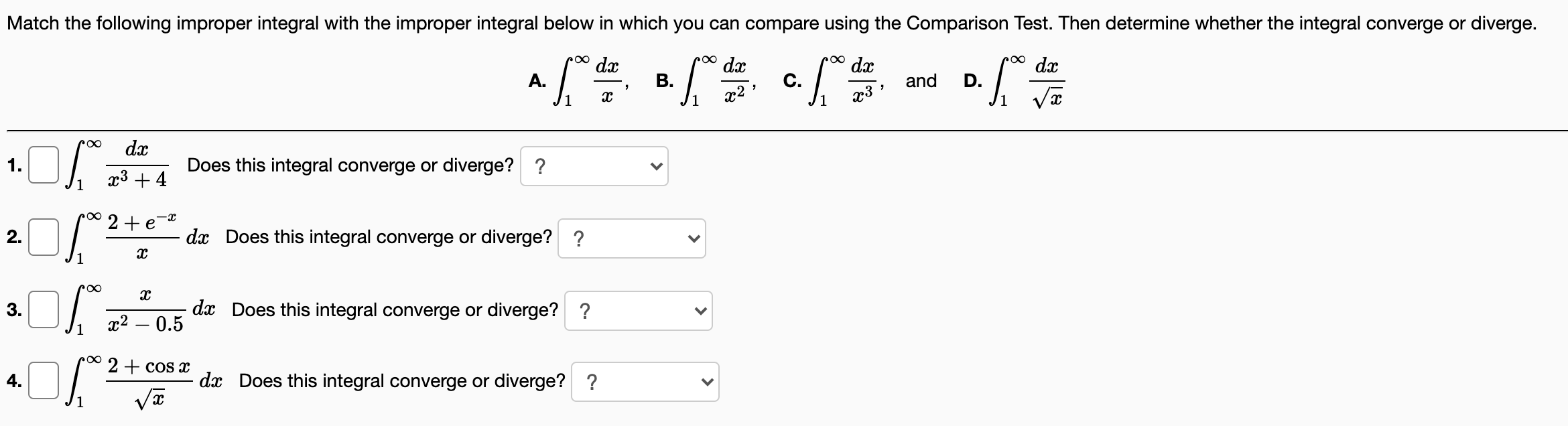 Solved Match the following improper integral with the | Chegg.com