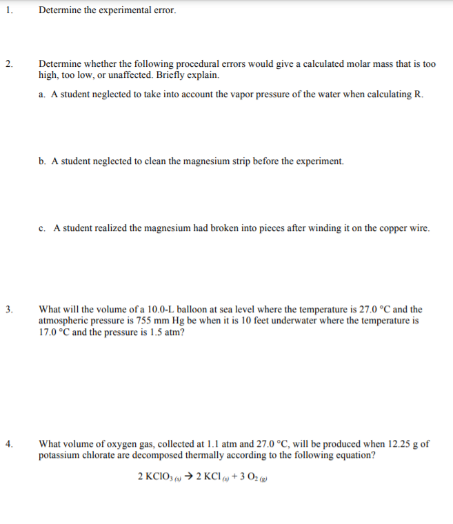 Solved 1. Determine the experimental error. 2. Determine | Chegg.com