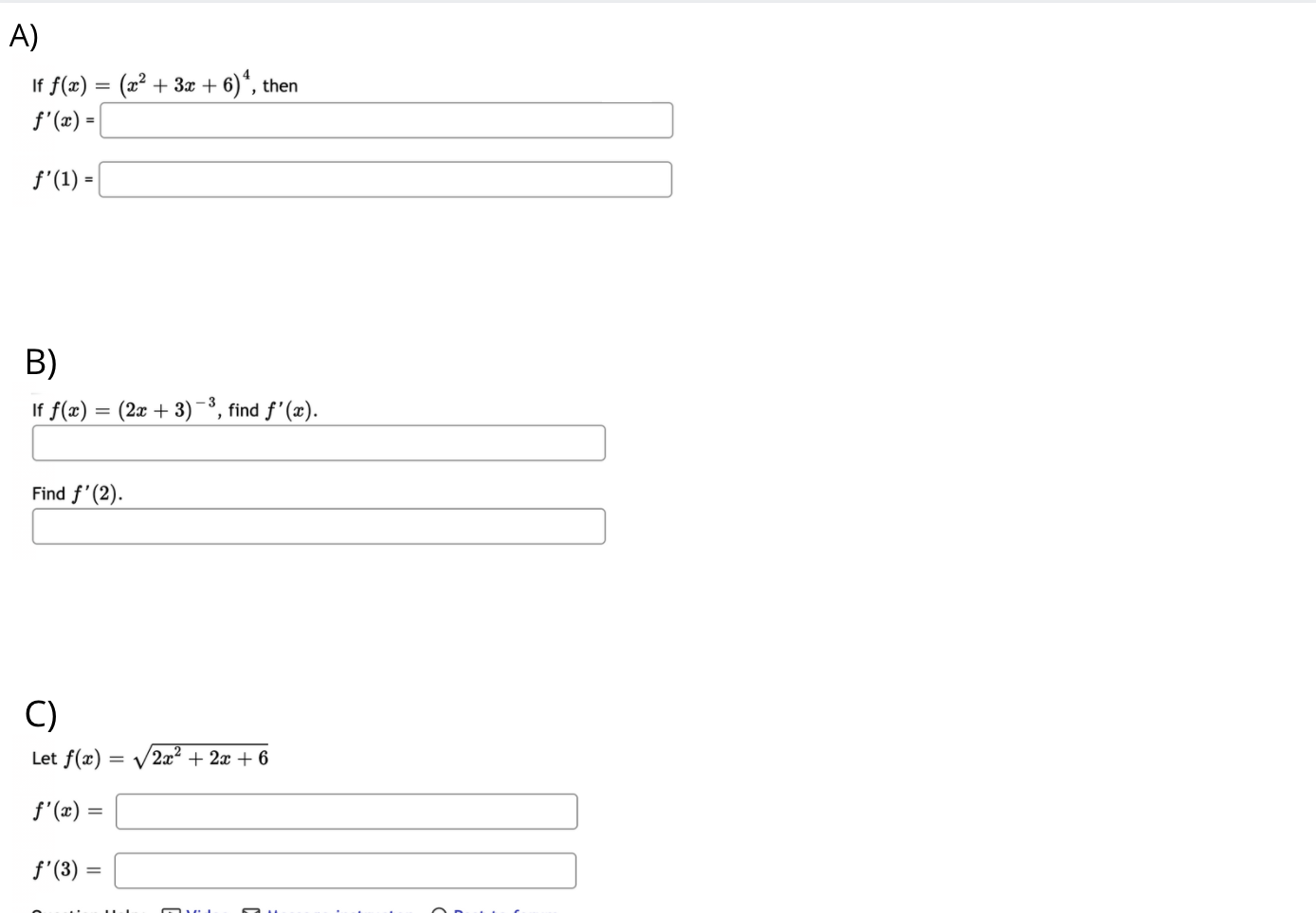 Solved A) = (x2 + 3x + 6)", then If f(x) f'(x) = f'(1) - B) | Chegg.com