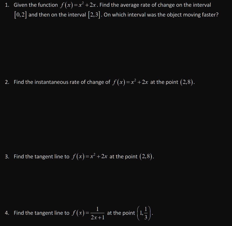 Solved 1. Given the function f(x)=x2+2x. Find the average | Chegg.com