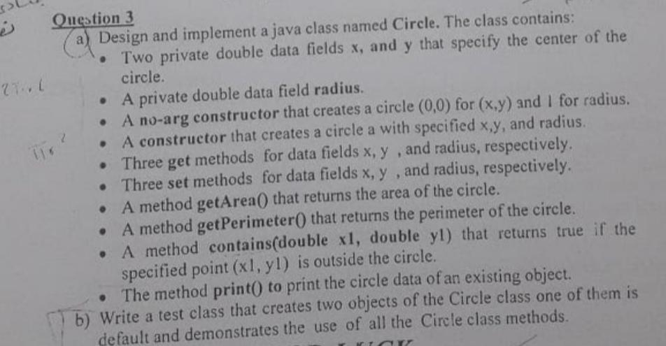 Solved ره Question 3 a) Design and implement a java class | Chegg.com