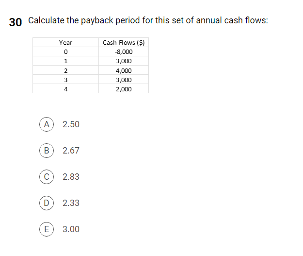 Solved Calculate the payback period for this set of annual | Chegg.com