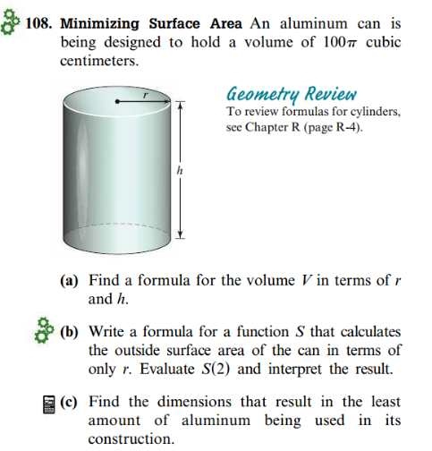Solved 108. Minimizing Surface Area An aluminum can is being | Chegg.com
