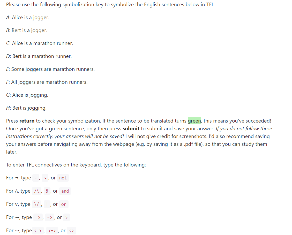 Solved Please Use The Following Symbolization Key To