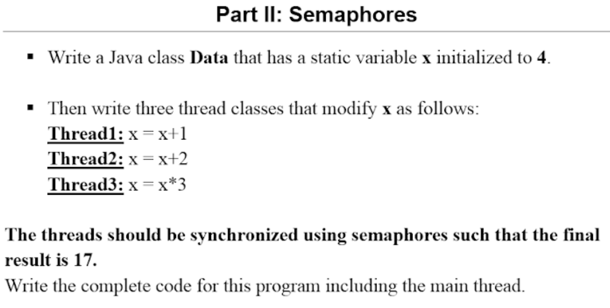 Solved Part Ii Semaphores • Write A Java Class Data That 0311