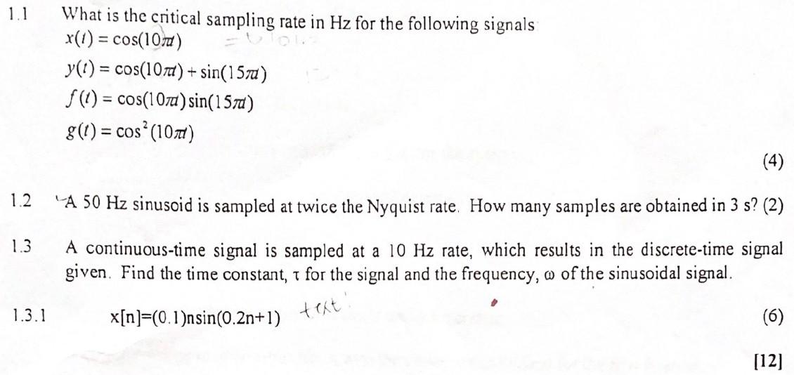Solved 1.1 What is the critical sampling rate in Hz for the | Chegg.com