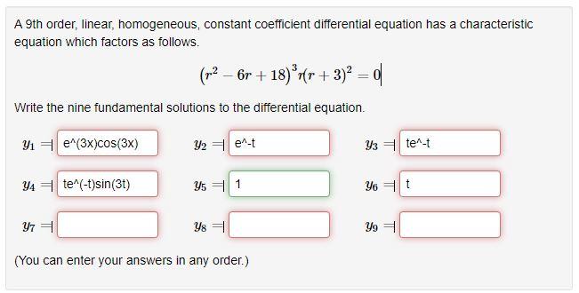 Solved A 9th order, linear, homogeneous, constant | Chegg.com
