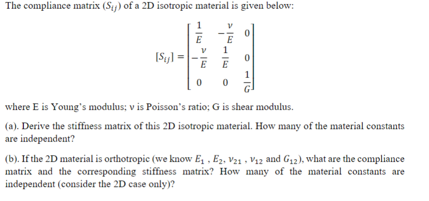 Solved The compliance matrix (Sij) of a 2D isotropic | Chegg.com